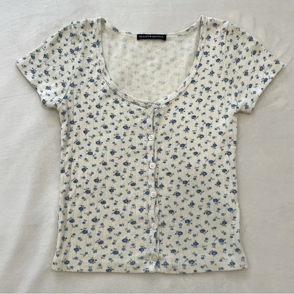 Rare Brandy Melville Cream/Blue Floral Zelly Top - Gem